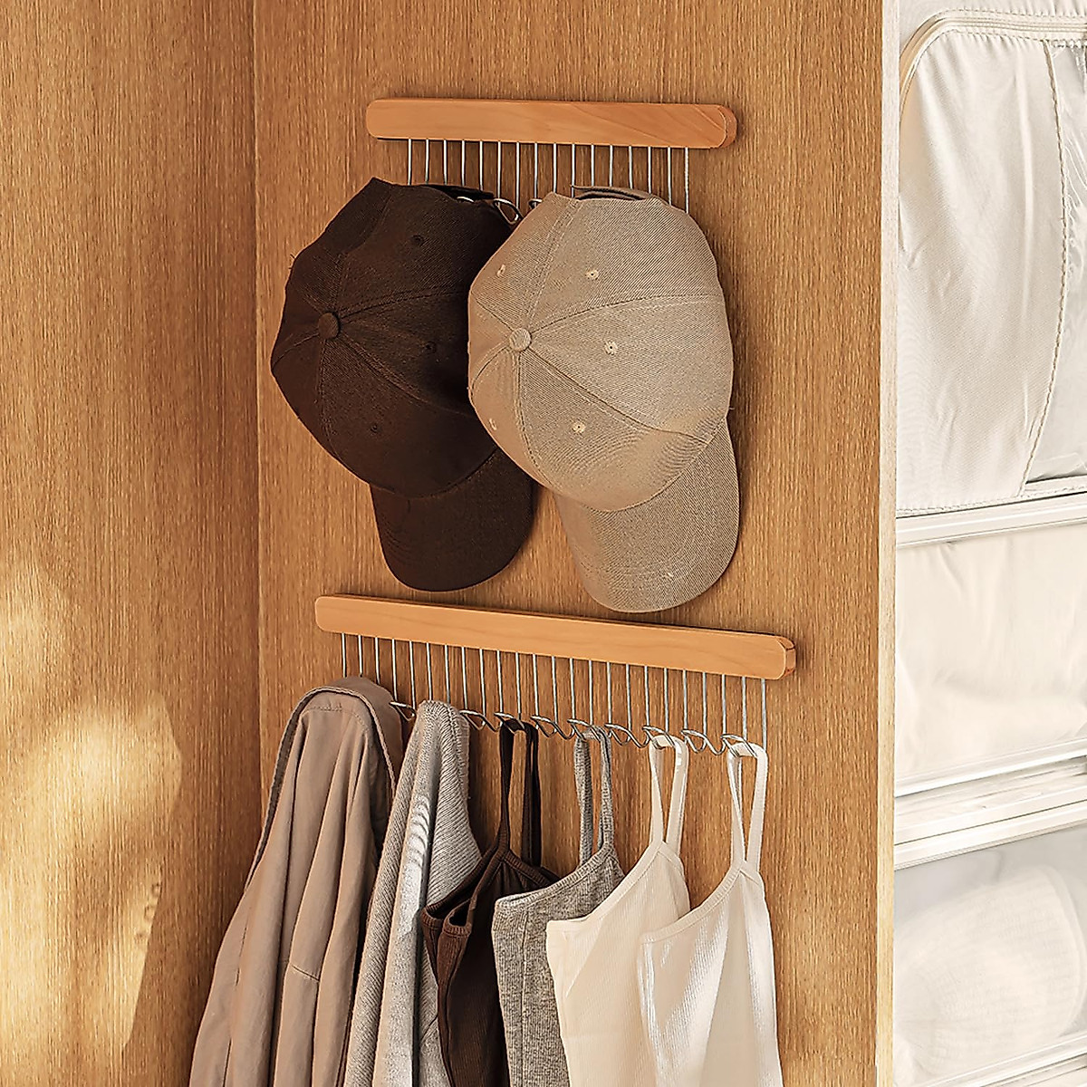 Pull Out Belt Rack for Closet, Sliding Hooks Hanger Rack for Bras Ties Tank Top Scarf Jewelry, Space Saving Organizr for Wardrobe Cabinet, Left Side 8 Hooks Rail, 2 Pcs