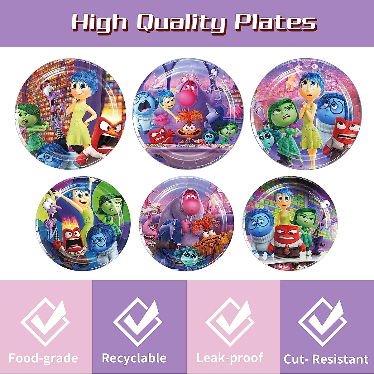 Inside Out Birthday Party Supplies,Inside Out Party Tableware Decoration.Inside Out Plates Napkins Tablecloth Kit for Inside Out Supplies
