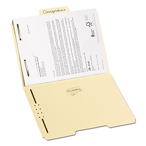 Smead SuperTab® Fastener File Folder, 2 Fasteners, Oversized Reinforced 1/3- Cut Tab, Guide Height, Letter Size, Manila, 50 Each per Box (14535)