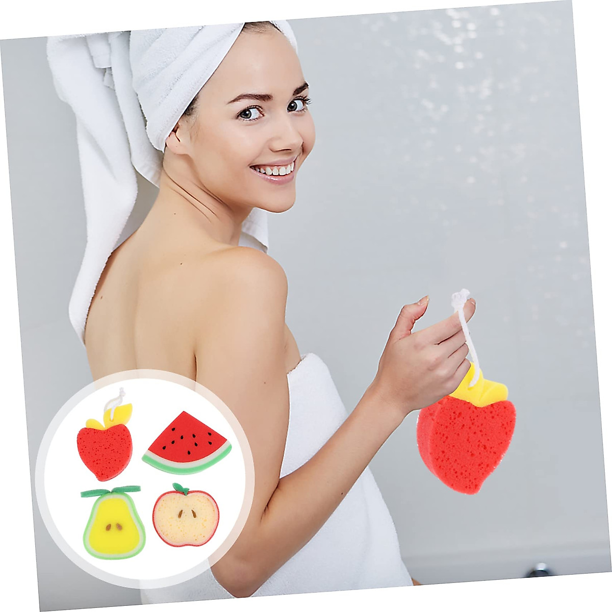 4pcs Bath Bath Rinser Sponge Bath Sponge Shower Puff Bath Sponge Fruit Bath Shower Sponge Cartoon Bath Sponge Scrubber Sponge Pu Sponge Material Spa