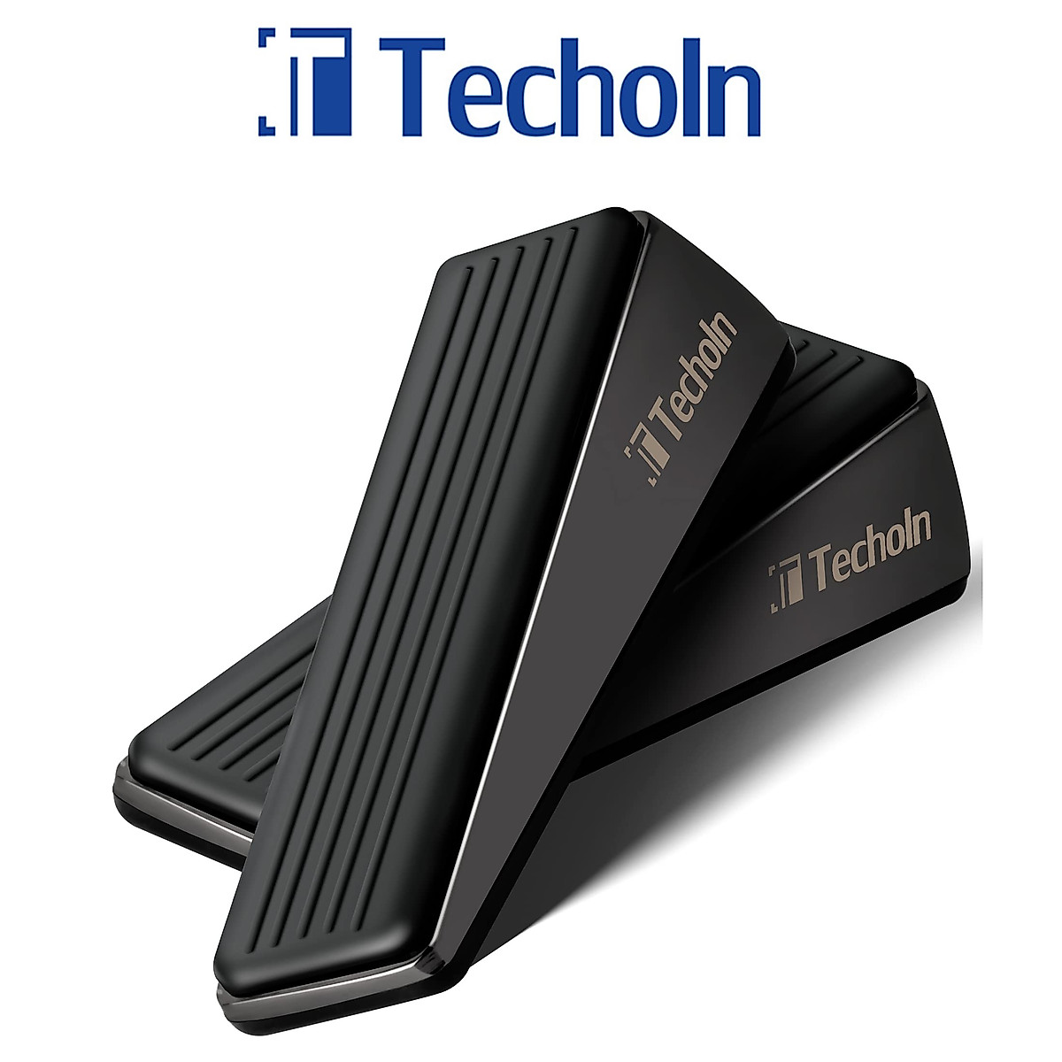 Techoln Heavy Duty Door Stopper, Rubber Wedge,304 Stainless Steel Security Door Stops,Suitable for All Floor Surfaces, with Hangers for Easy Storage (2, Black)