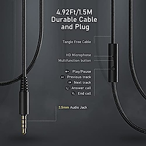 Mevoix On Ear Headphones with Microphone, Wired Headphones for Adults Teens Kids, Deep Bass, Memory Foam Earpads, Foldable Noise Isolating Wired Stereo Headphones for Computer Laptop Smartphone