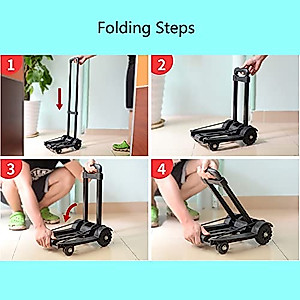MAYQMAY Folding 4-Wheels Trolley Hand Truck Dolly 100 lbs / 45 KG Compact Luggage Cart for Travel, Moving and Office Use, Black