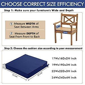 Comcaver Outdoor Chair Cushions 22 x 22 Inch Waterproof Patio Chair Cushions with Tie 5 Year Color Fastness Thick Outdoor Seat Cushion for Garden Lawn Patio Furniture Navy Set of 2