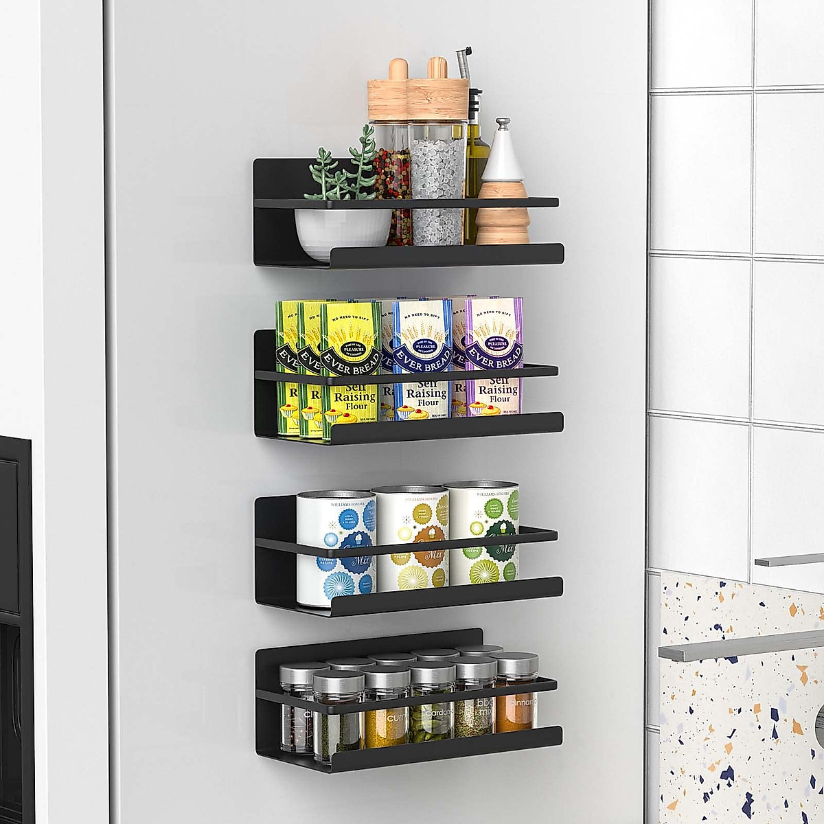 Rasupro 2 Pack Magnetic Spice Rack Organizer, Enduring Magnetic Spice Rack for Refrigerator Easy Install, Perfect Magnetic Shelf for Kitchen Organization, Seasoning Magnet Fridge Spice Shelf