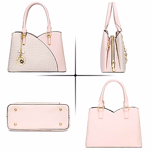 KKXIU Triple Compartments Purses and Handbags for Women Fashion Ladies Satchel Shoulder Top Handle Bag (1-Pink)