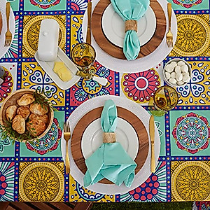 DII Morocco Vinyl Tabletop Collection Tablecloth, Flannel Backed, Rectangle, 60x84, Morocco Summer