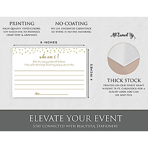 Who Am I? - Favorite Memory Game - Gold Confetti (50-cards) Bridal Showers, Baby Showers, Weddings, Anniversary Parties, Retirement, Milestones, Any Occasion