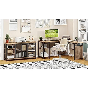 FATORRI L Shaped Computer Desk and Storage Cabinet for Home Office (Rustic Oak)