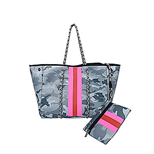 Trymall Beach Bags, Large Capacity Handbag Camo Waterproof Women Casual Fashion Tote (White Red)