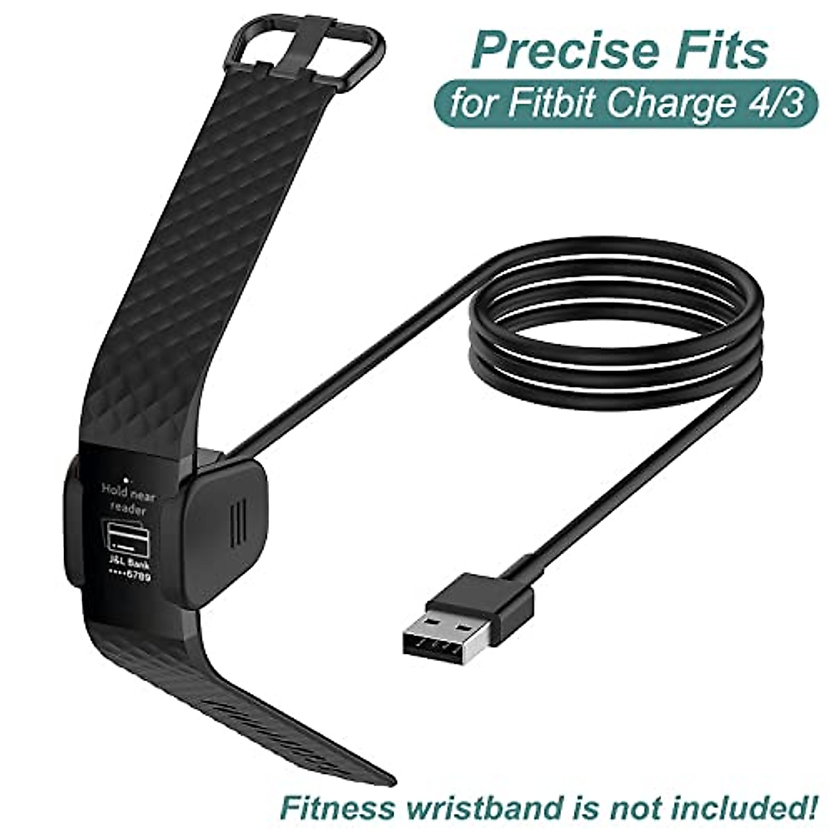 Kissmart Charger for Fitbit Charge 4, Replacement USB Charging Cable Cord Dock Adapter for Fitbit Charge 4 Fitness Wristband (2Pack, 1m/3.3ft)