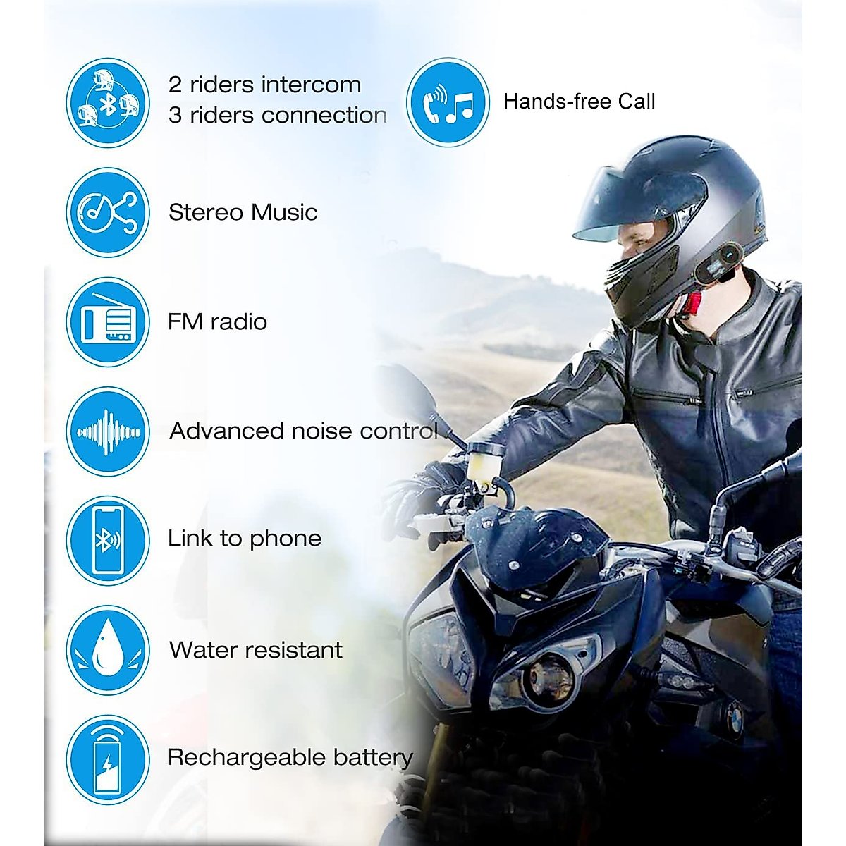 FreedConn 2pcs TCOM-SC Motorcycle Intercom Headset Speakers,2-3 Riders Helmet Bluetooth Intercom, Universal Communication Systems with Music Sharing/LCD Screen/FM Radio/Mobile Phone/GPS/Waterproof