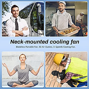 Neck Fan Portable Neck Air Conditioner Rechargeable 4000mAH Battery, Bladeless Neck Fans Neck Cooler for Women Man Personal Fan for Your Neck Cooling Device 3 Speeds Fan and Semiconductor Cooling Chip