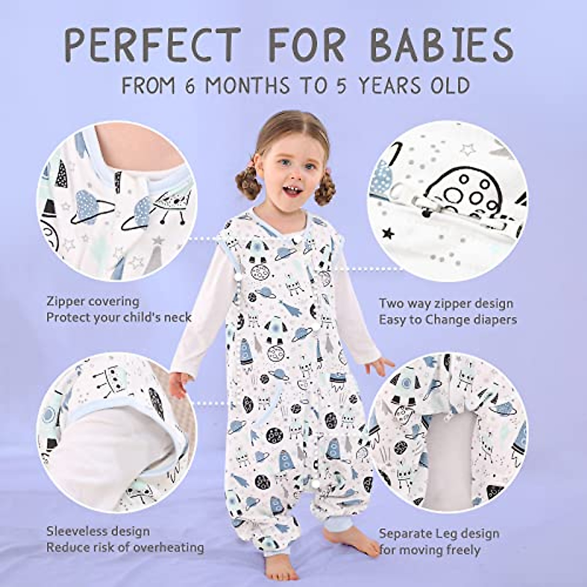 Toddler Sleep Sack, Sleep Sack 2t-3t, Light Weighted Sleep Sack Baby Wearable Blanket, Toddler Baby Sleep Sacks with Feet, Sleeveless Soft Toddler Sleeping Sack