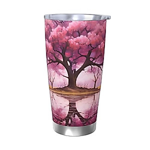 AYCZN Cherry Tree 20 OZ Tumbler Stainless Steel Travel Coffee Mug, Cherry Blossom Insulated Water Bottle with Lid and 2 StrawsLeakproof Thermal Cup