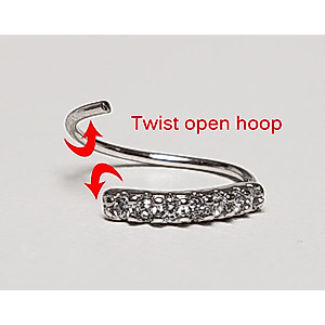 Jewelry Avalanche 925 Sterling Silver Nose Ring, 22G Nostril Hoop Ring, Helix Earring, Cartilage Earring, 9mm Inside Diameter, Prong set 7-CZ Accented - Rose Gold