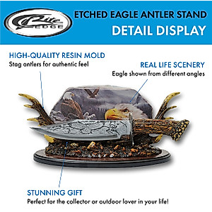 Szco Supplies 11.5” Decorative Eagle Etched Blade Outdoor Hunting Knife with Display Relief Art/Printed Antler Stand