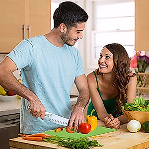 ZVP Flexible Plastic Cutting Board Mats Set of 8, Colorful Chopping Boards with Food Icon for Kitchen, BPA Free, Non-Slip Back, Dishwasher Safe, Non Porous