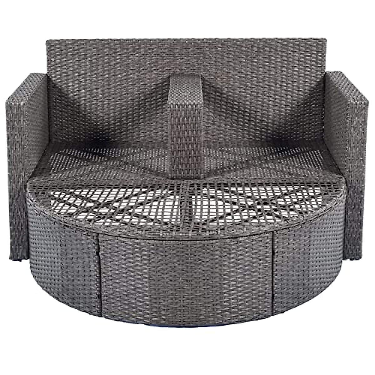 HHOK 2-Piece All-Weather PE Wicker Conversation Sofa, Outdoor Patio Half-Moon Sectional Furniture Set w/Side Table for Umbrella, Suitable for Poolside, Backyard Porch, Rattan+Gray Cushion