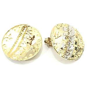 NEW 10K YELLOW GOLD 20 MM DIAMETER ROUND LAST SUPPER STUD EARRINGS 6400