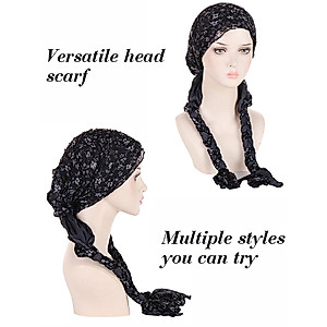 2 In 1 Floral Boho Headwear Hijab Scarf for Travel Soft Cotton Hemp Crepe Crinkled Head Wrap Turban for Woman