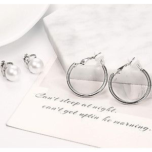 Ubjuliwa 6 Pairs Clip On Earrings for Women Fashion Hoop CZ Pearl Stud Earrings Women Clip On Earrings Set