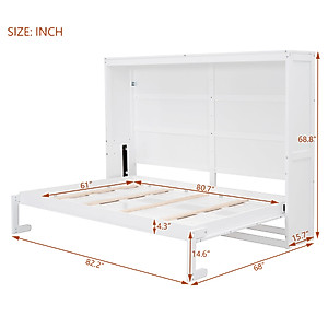 RUNNA Multifunctional Queen Size Murphy Bed Wall Bed,Solid Wood Wall Bed can be Folded into a Cabinet,Saves Bedroom Space, Ideal for Guest Rooms and Offices (White#Plywood+)