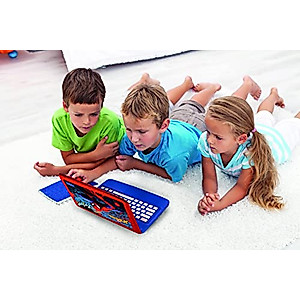 LEXiBOOK JC598SPi4 Marvel Spiderman-Educational and Bilingual Laptop Portuguese/English-Girls Toy with 124 Activities to Learn, Play Games and Music with Elsa & Anna-Blue/Red