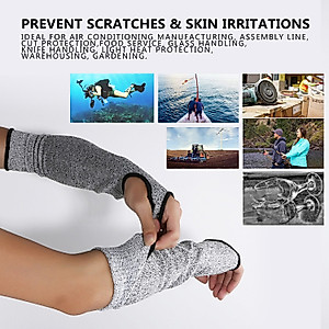 Cut Resistant Sleeves 14-Inch Arm Protection Knit Sleeves - Level 5 Protection, Slash Resistant Sleeves with Thumb Slot Helps Prevent Scrapes, Scratches Skin Irritations UV-Protection, 1 Pair