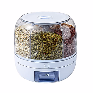 VIKKSAER Rotating Grain Dispenser, 6 Grid Rotating Food Dispenser With Button Moisture Resistant Household, Cereal Containers For All Beans, Barley, Millet (8.2Qt)