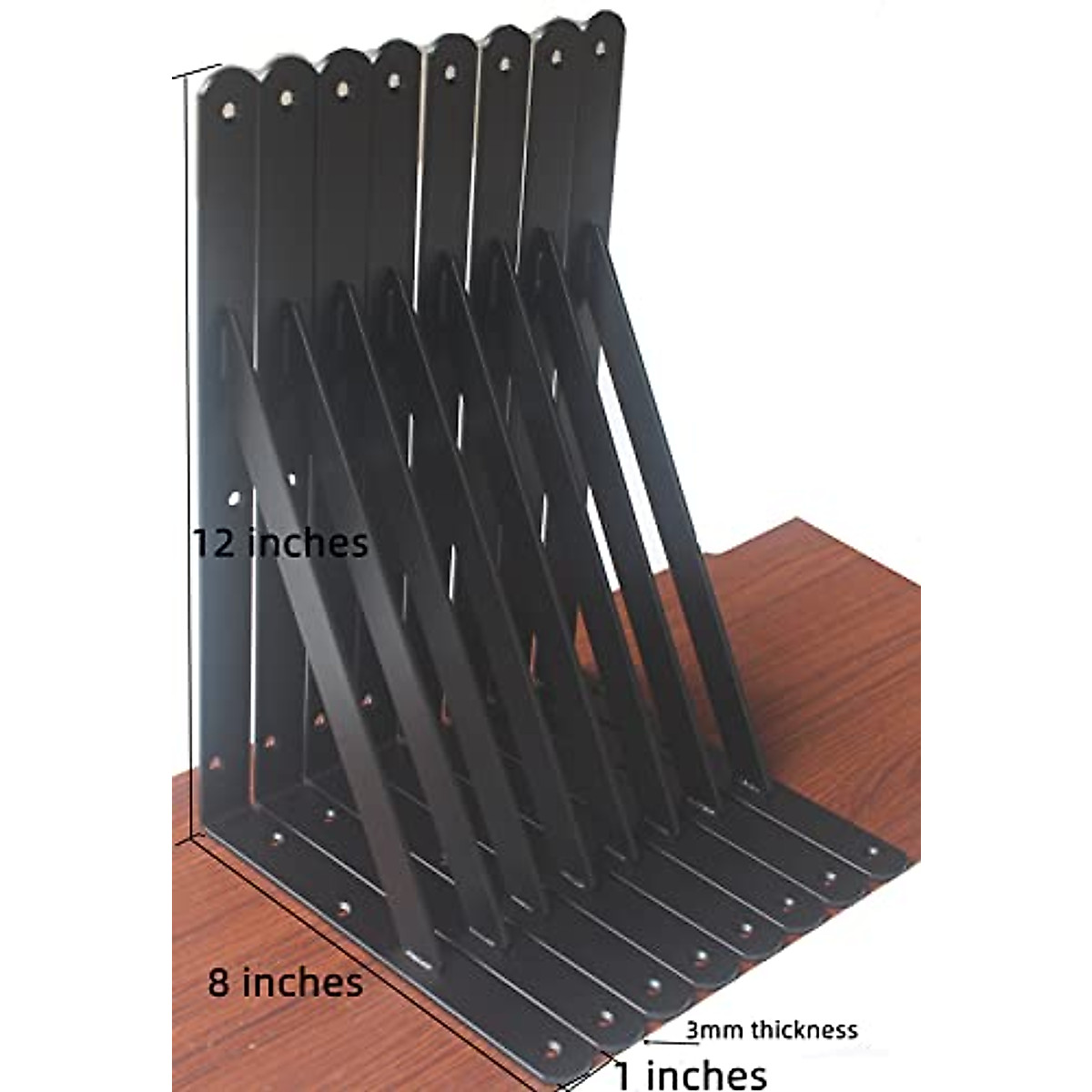 12 Pack L12" x H 8" Black Heavy Duty Shelf Brackets with Screws Metal Shelf Brackets Shelf Support Angle Brackets for Shelves L Brackets Heavy Duty Floating Shelf Brackets