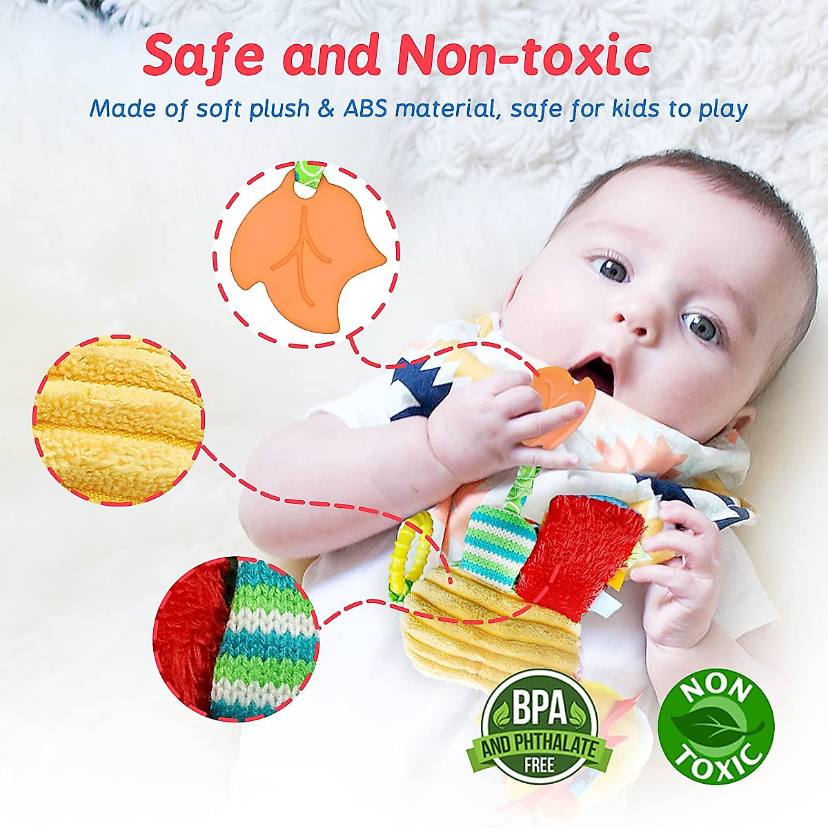 JERICETOY Baby Toy Plush Infant Toy with Musical Box Baby Carseat Toy Stroller Hanging Toy Development Toy with Rattles Crinkle Teether Magic Mirror, Stroller Clip-On Carseat Cot Crib Bed - Lion