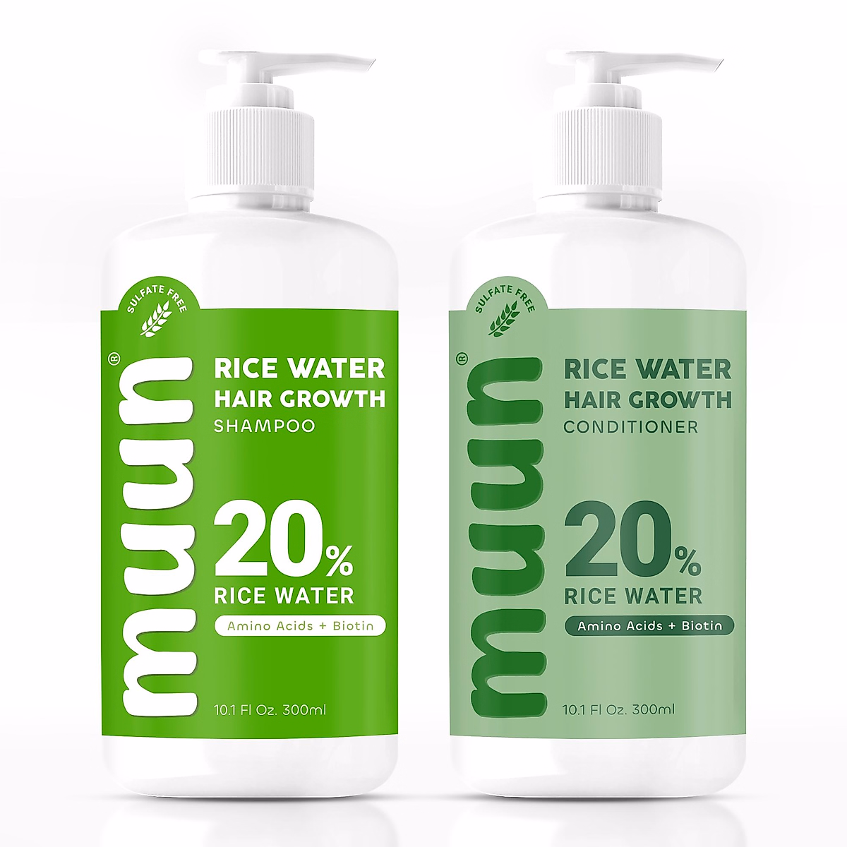 Muun Rice Water Shampoo and Conditioner Set for Hair Growth, Regrowth, Thinning Hair and Anti Hair Loss, Fall with Natural Ingredients including Biotin, Keratin and Caffeine, Men and Women.