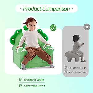 Hallo Deer Kids Couch Fold Out Soft Toddler Chair, 3-in-1 Kids Chair for Toddlers, Kids Sofa Dinosaur Chair, Children Couch for Toddlers 1-3, Kids Folding Toddler Chairs for Boys and Girls
