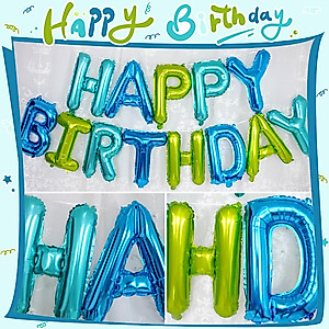 Party Era Blue and Green Happy Birthday Balloon Banner, 16 Inch 3D Aluminum Foil Birthday Sign, Teal Happy Birthday Letters for Girls Boys Women Men Birthday Bunting