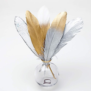 50Pcs 5 Style Natural Goose Feathers Clothing Accessories Pack of Mixed Siliver and Golden for Dream Catcher,Easter Decor,Christmas, Clothing,and Baby Shower Decorations