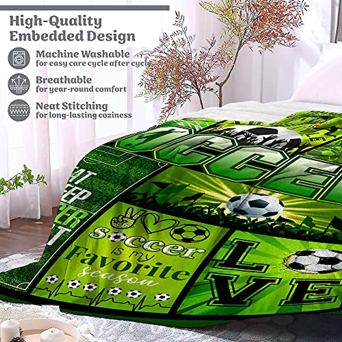 Soccer Blanket Gifts for Boys Men & Kids Teens Adults - Ultra Soft Warm Flannel Throw Blankets - 50"x40"