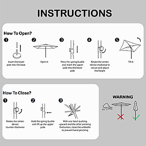 AMMSUN 6.6 x 4.3ft Rectangular Patio Umbrella Small Table Umbrella Outdoor Patio Steel Pole and Ribs, Grey