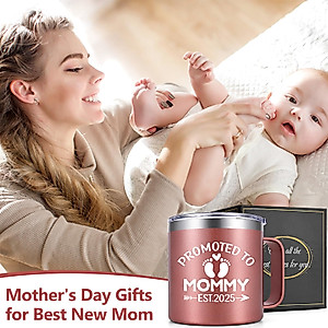 GINGPROUS New Mom Gifts, Promoted To Mommy Est 2025, 14oz Insulated Stainless Steel Coffee Mug, Mothers Day Gifts for New Mom To Be, First Time Mama, Mother, Mommy Pregnancy, Baby Shower, Rose Gold