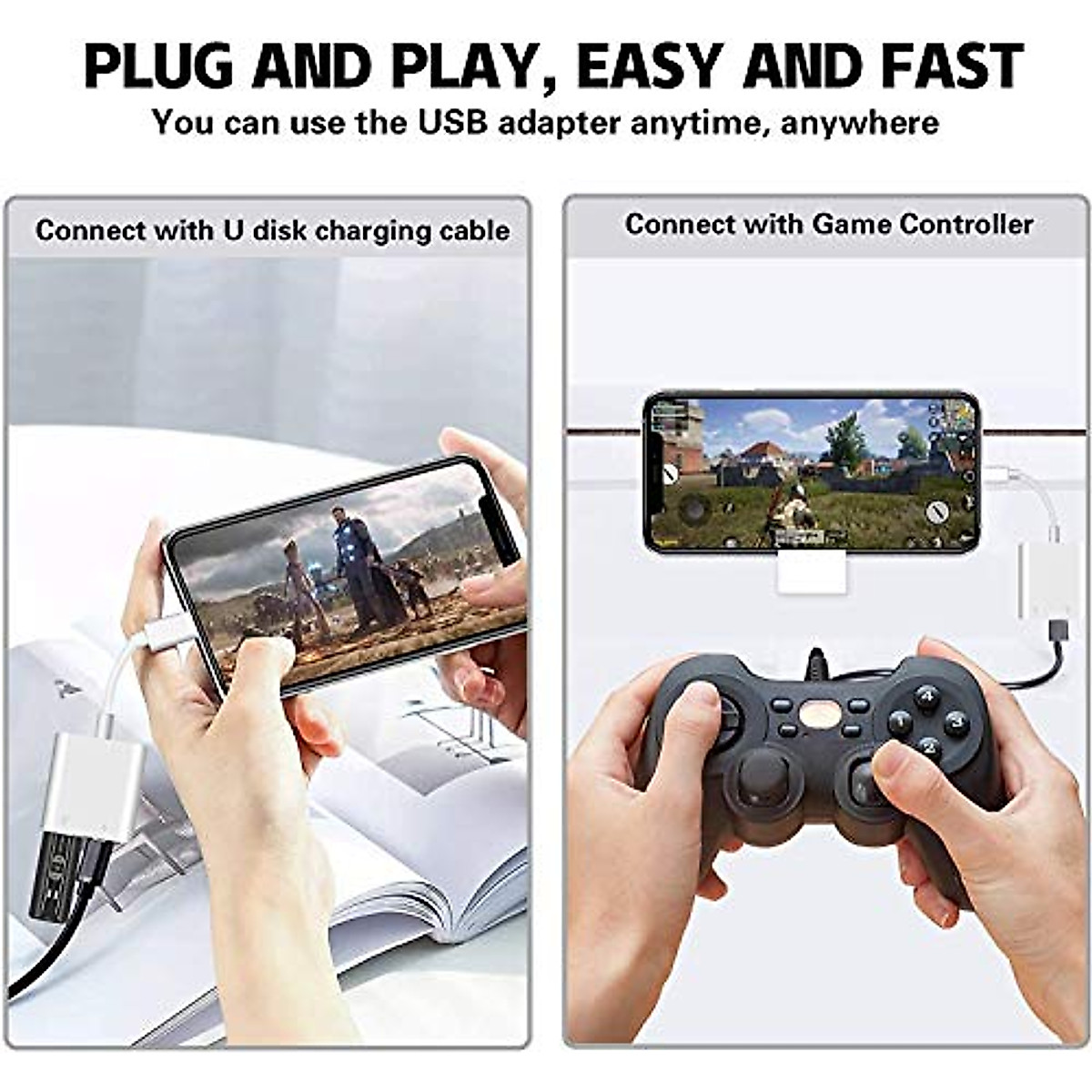 [Apple MFi Certified] Lightning to USB Camera Adapter for iPhone, USB OTG Adapter with Fast Charging Port Portable Compatible with iPhone/iPad/Card Reader/USB Flash Drive/Keyboard/Mouse Plug and Play