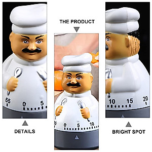 FRCOLOR Kitchen Timer, Cooking Timer 60 Minutes Manual Timer Chef Shaped Loud Alarm Clock Reminder Counter for Kitchen White