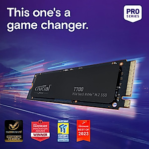 Crucial T700 1TB Gen5 NVMe M.2 SSD - Up to 11,700 MB/s - DirectStorage Enabled - CT1000T700SSD3 - Gaming, Photography, Video Editing & Design - Internal Solid State Drive
