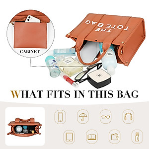 JQAliMOVV Tote Bag for Women, Trendy Leather Tote Bag Small Personalized Top Handle Crossbody Handbags for Work Travel (Brown)