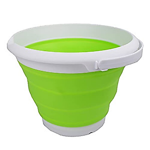 SAMMART Collapsible Plastic Bucket - Foldable Tub - Portable Fishing Water Pail - Space Saving Outdoor Waterpot (White/Grass Green, 8.5L Round)