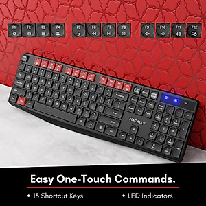 Macally Wireless Keyboard - 2.4G Ergonomic Full-Size Computer Keyboard Wireless with Numeric Keypad and 13 Shortcut Keys - External Keyboard for Laptop, Windows Desktop PC, or Chromebook with USB Port