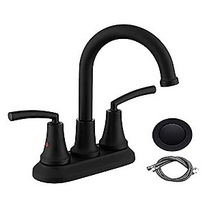 RKF 4 inch Matte Black Bathroom Sink Faucet 2-Handle Centerset Bathroom Faucet with Drain 360 Swivel Spout 2-3 Hole Bathroom Vanity Sink Faucet Bathroom Basin Lavatory Mixer Tap BF023-MB