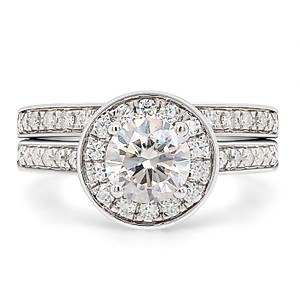 SAVEARTH DIAMONDS 14K White Gold Over Sterling Silver 1 3/4 Carat 6.5MM G-H Color Moissanite Lab Created Diamond Halo Engagement Wedding Ring Set 2 Pieces (1.75 Cttw) Ring Size-8