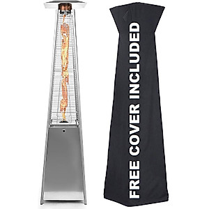 Outdoor Patio Propane Space Heater - 48,000 Btu Pyramid Propane Heater, Outdoor Heater, Portable Heater, Patio Heater Propane, W/Wheels, Protective Cover | Avenlur (Stainless Steel)
