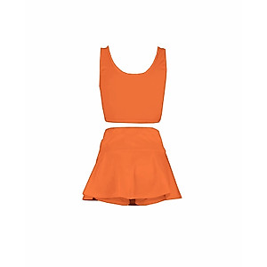 Sexy Sports 2 Piece Outfits - Slim Tank Crop Top High Waist Tennis Golf Pleated Skirt Bodycon Athletic Suit Orange M