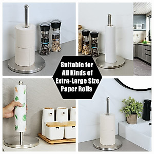 Alise Paper Towel Holder,Standing Paper Towel Roll Holder for Standard or Mega Rolls,Paper Towel Stand for Kitchen Counter Bathroom Table,SUS304 Stainless Steel Brushed Gold Finish